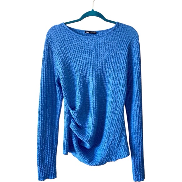 Zara | Tops | Zara Stunning Blue Textured Long Sleeve Top Euro Summer ...